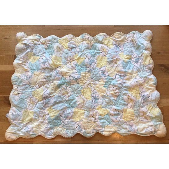 Quiltex | Bedding | Vintage Baby Quilt Blanket Deer Yellow Blue Print ...